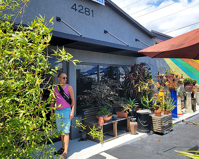 The entrance to OddBalls is like Mother Nature's garage sale &ndash; potted plants, garden sculptures, and tropical greenery creating a jungle of possibilities before you even step inside.