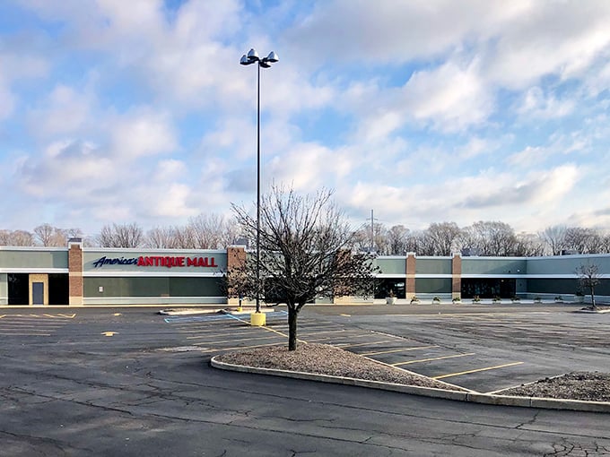 The unassuming exterior of America's Antique Mall in Highland hides a treasure trove within. Like finding a gourmet meal at a gas station, prepare to be pleasantly surprised!