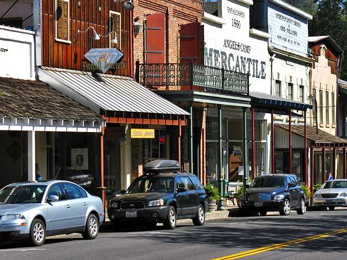 Historic storefronts along Main Street tell tales of gold rush dreams, their weathered facades like pages from California's most colorful chapter.