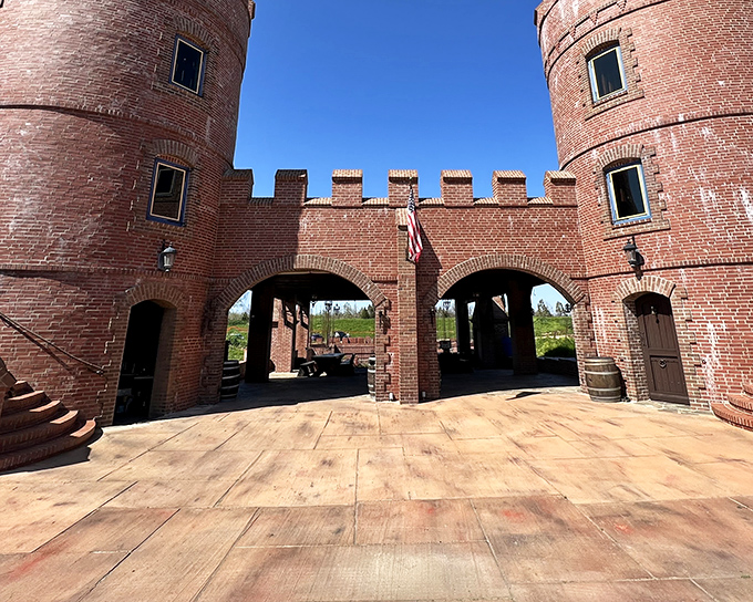 The twin towers of Castle Noz stand proudly against the California sky, like medieval sentinels guarding the entrance to a time portal in Merced County.