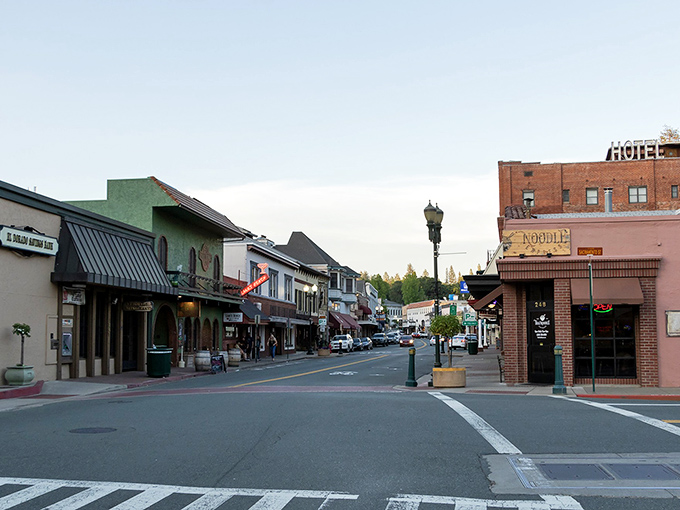 Main Street welcomes you with that iconic "Placerville - Old Hangtown" banner, where history and small-town charm collide under perfect Sierra foothills skies.