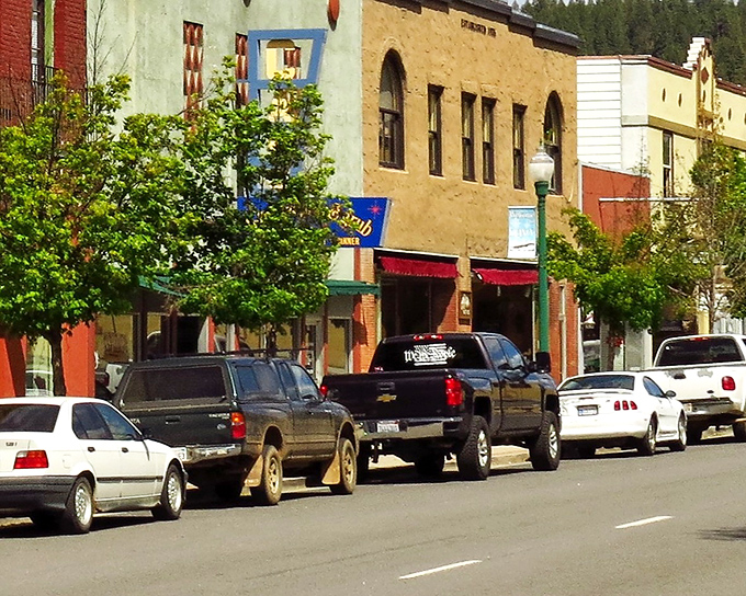 Main Street architecture tells stories of mountain living where practicality meets charm in every storefront.