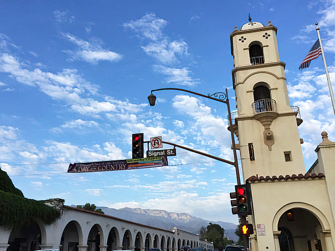 Ojai's iconic bell tower stands sentinel over the Spanish-style arcade, where time seems to slow down the moment you arrive.