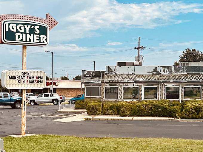The gleaming silver exterior of Iggy's Diner shines like a beacon of hope for hungry travelers. Classic mid-century design promises timeless comfort food within.
