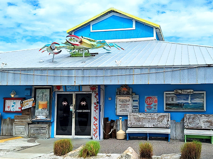 The iconic blue exterior with its giant crab sculpture isn't just eye-catching&mdash;it's practically screaming "fresh seafood lives here!" A Florida landmark that delivers on its colorful promise.