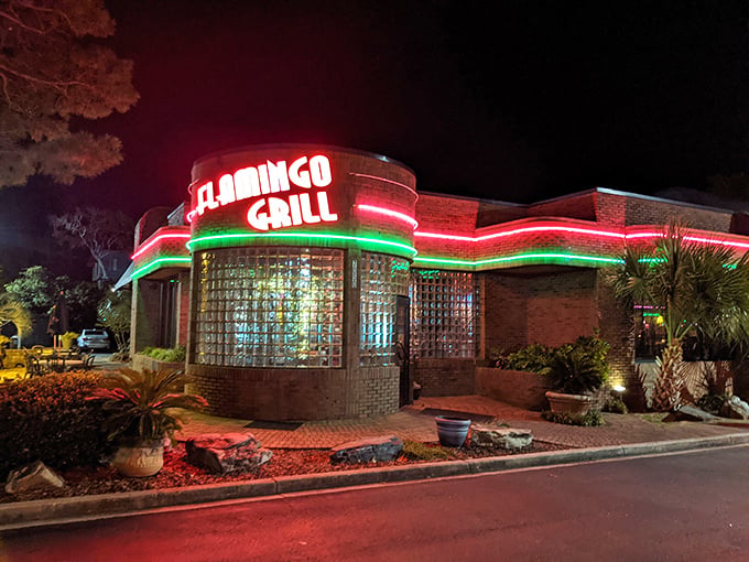 The Flamingo Grill's exterior promises good times and even better lobster inside.