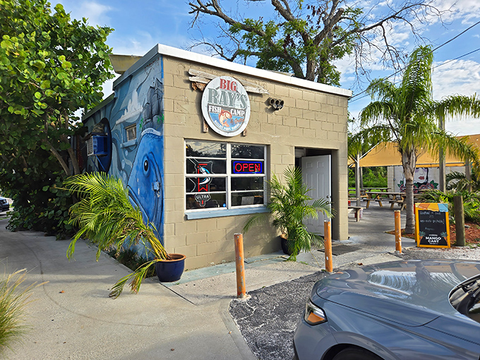 The unassuming exterior of Big Ray's Fish Camp proves once again that in Florida, the best seafood often comes from places that put their money into the food, not the facade.