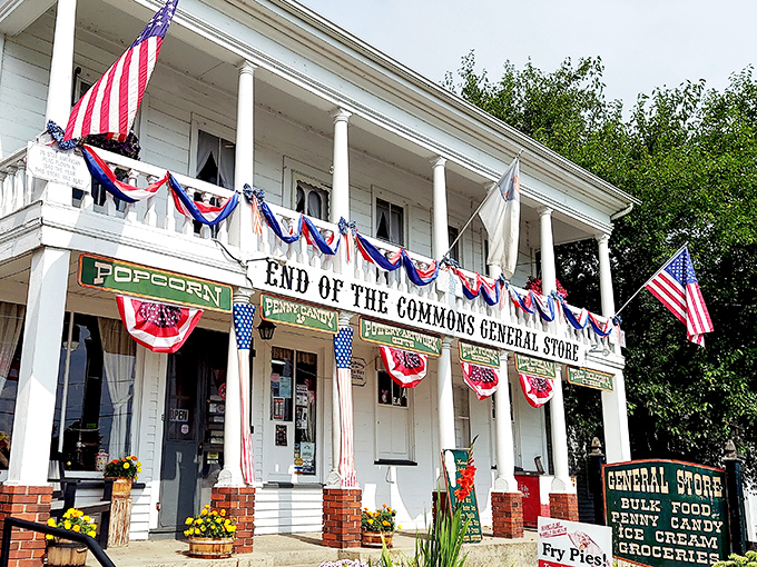 The white clapboard façade with patriotic bunting isn't just Instagram bait—it's a time portal disguised as America's favorite porch. Welcome to Mesopotamia's worst-kept secret.