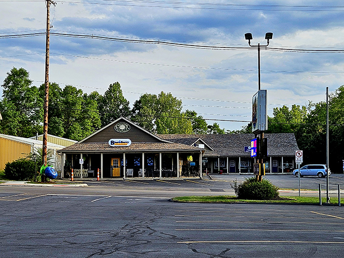 The unassuming exterior of The Blue Berry Caf&eacute; belies the culinary treasures within. Like all great breakfast spots, the packed parking lot tells the real story.