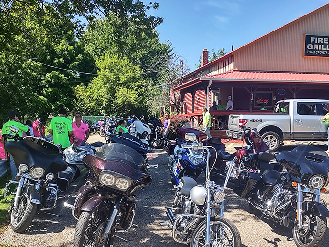 Motorcycle heaven meets comfort food paradise. The red exterior of Rootstown Firehouse Grille welcomes riders who know great food is worth the journey.