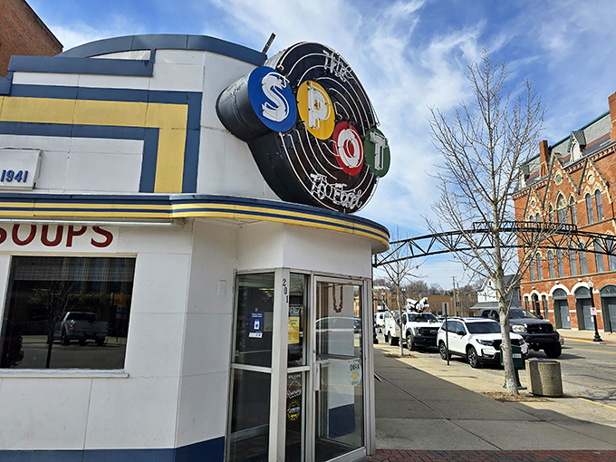 The iconic sign of The Spot Restaurant stands as a beacon of comfort food in downtown Sidney, Ohio. Classic Americana at its finest.