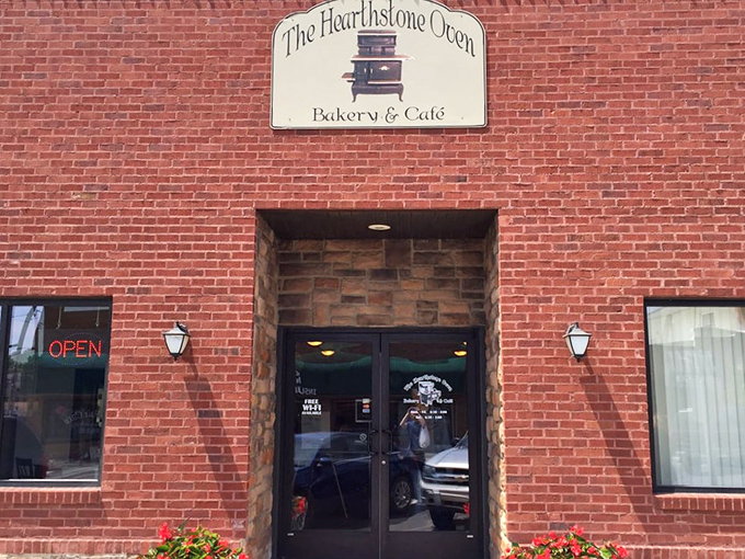 The brick fortress of flavor! The Hearthstone Oven's charming exterior promises homemade delights within its welcoming walls. 