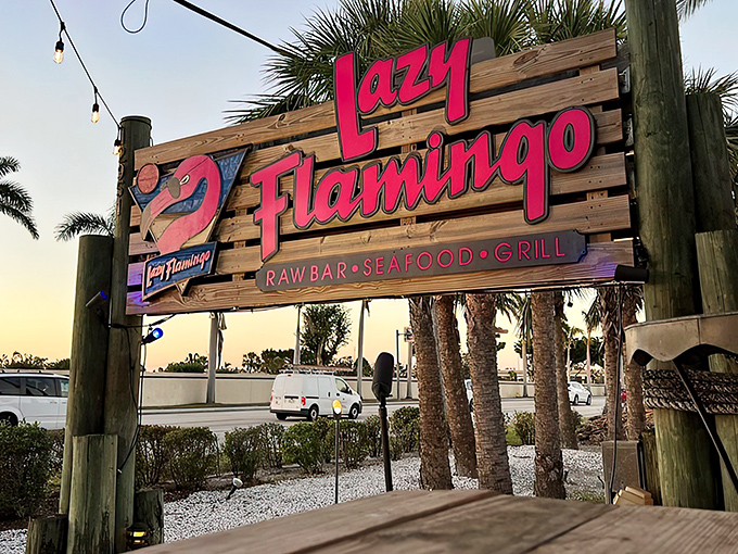 The iconic pink sign welcomes hungry travelers like a neon beacon of seafood salvation. Florida dining doesn't get more authentic than this.