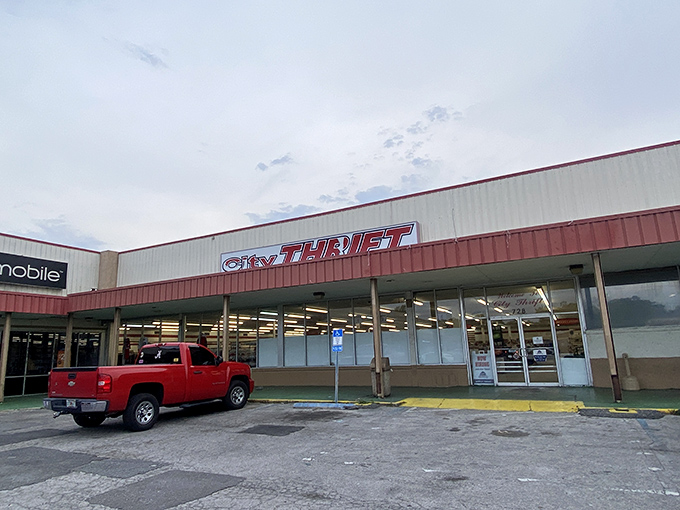 The unassuming storefront of City Thrift beckons bargain hunters like a siren call to sailors of savings. Treasure awaits inside!