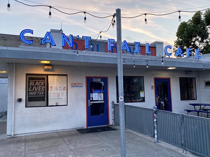 That blue neon sign isn't just illuminating the night&mdash;it's broadcasting a siren call to breakfast lovers everywhere. The perfect beacon for hungry souls.