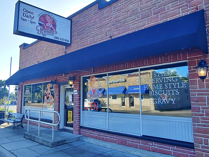 The brick exterior whispers "come in" while the sign practically shouts "breakfast is ready!"