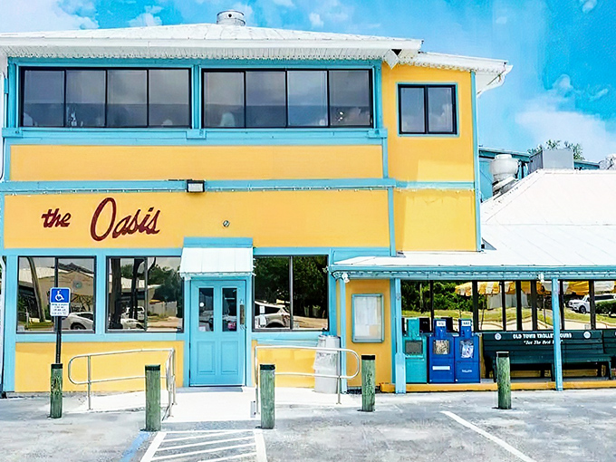 The sunshine-yellow exterior of the Oasis isn't just a building&mdash;it's a mood-altering device that instantly transports you to vacation mode.