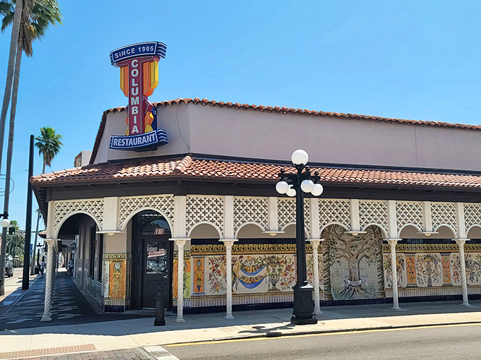 The iconic Columbia Restaurant stands proudly in Ybor City, its Spanish-style architecture promising culinary adventures that have delighted diners for generations.