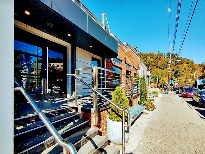 The modern exterior of Chesapeake's belies the maritime magic happening inside. Mountain location, ocean flavors—a delicious paradox in brick and blue.