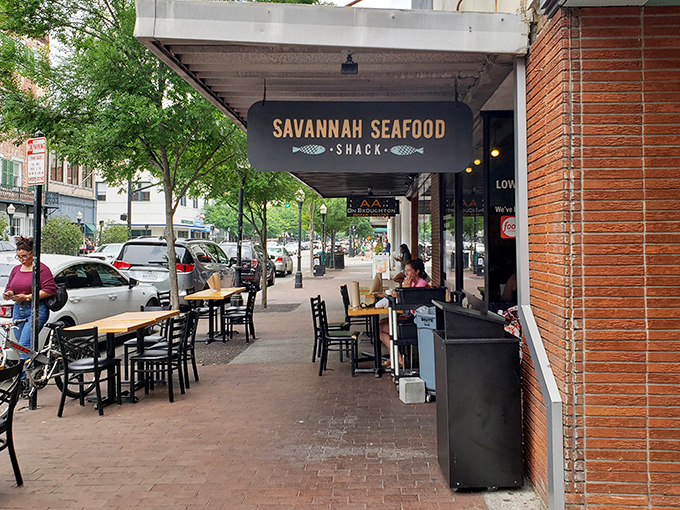 Street-side dining at its finest, where the sidewalk becomes your personal seafood paradise.