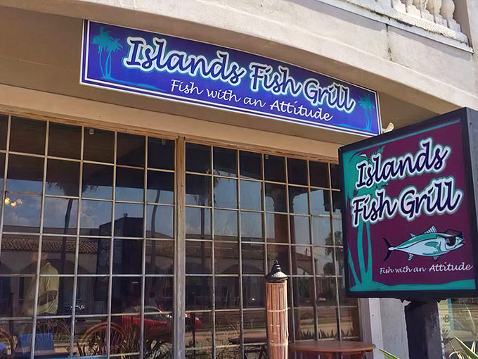 The unassuming turquoise and purple storefront might not stop traffic, but locals know this modest exterior hides seafood treasures worth discovering.