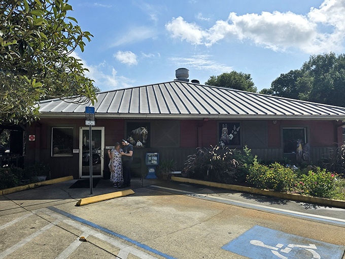 The rustic wooden exterior of Osteen Diner beckons like an old friend, promising comfort food and conversation under that distinctive metal roof.
