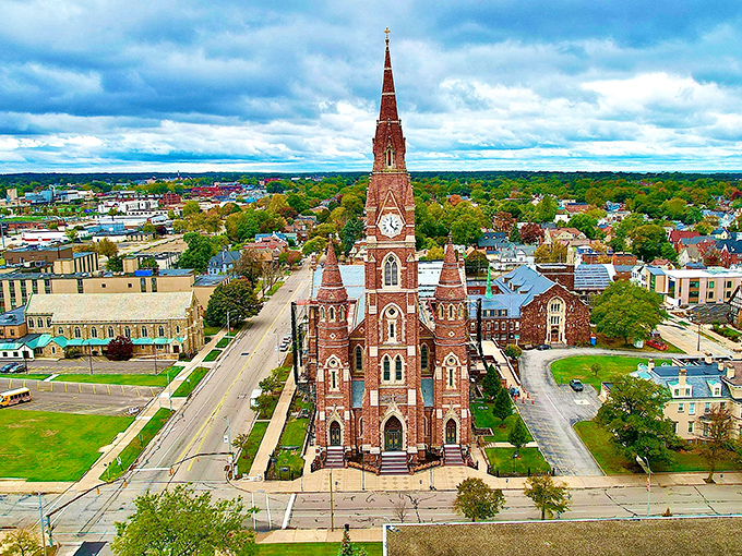 St. Columbkille Church stands as Hermitage's architectural crown jewel, its soaring spire and red brick fa&ccedil;ade a testament to the city's rich heritage and spiritual foundation.