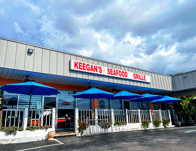 The unassuming exterior of Keegan's Seafood Grille proves once again that Florida's best seafood treasures don't need flashy facades&mdash;just those inviting blue umbrellas beckoning you inside.