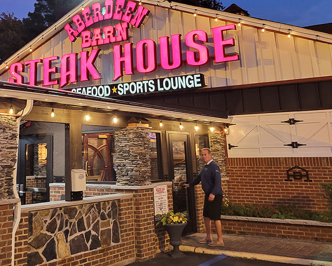 The rustic stone and brick exterior promises old-school charm before you even step inside. That hay bale isn't just for show&mdash;it's a preview of the no-nonsense authenticity awaiting within.