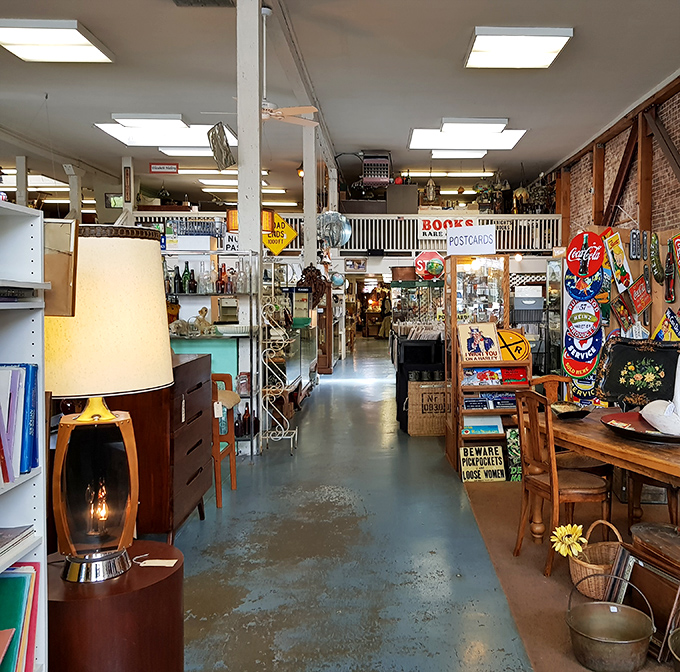 Aisles of possibility stretch before you, where mid-century lamps illuminate pathways to the past. Every corner promises a new discovery.