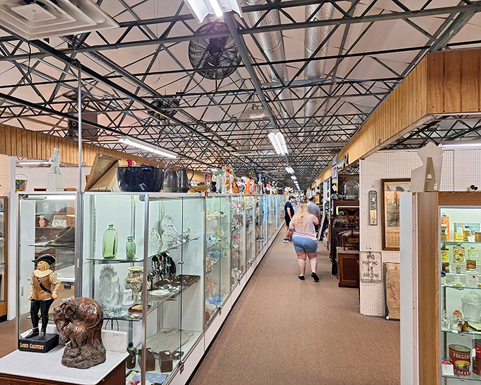 Glass display cases stretch toward infinity, creating a treasure hunter's paradise where patience is rewarded and time stands deliciously still.