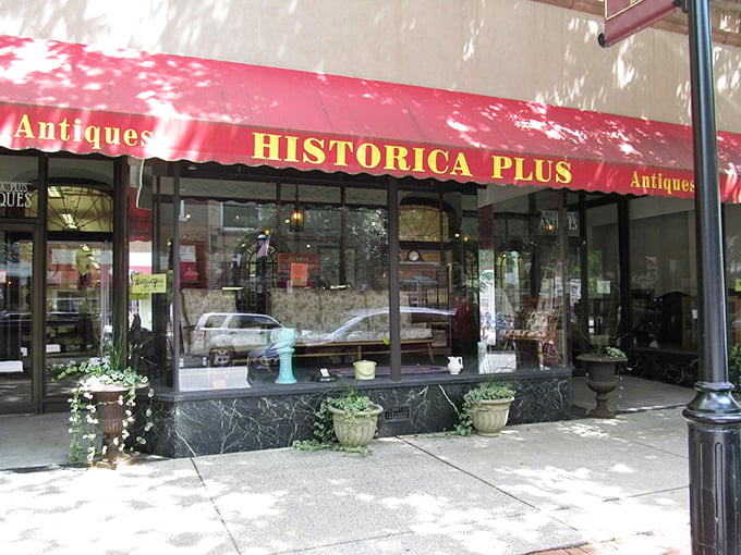 The iconic red awning of Historica Plus beckons like a time portal on Clearfield's main street, promising treasures within.