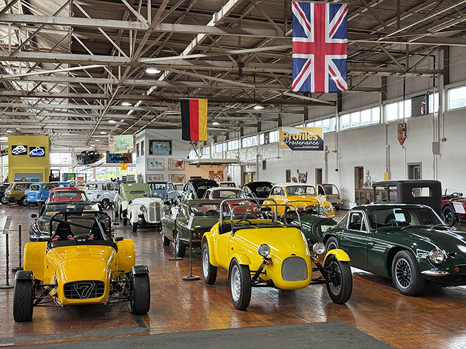 Welcome to automotive wonderland! Lane Motor Museum's spacious main gallery showcases an array of colorful European oddities under international flags, like a United Nations of weird wheels.