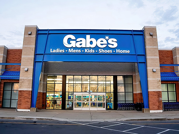 The iconic blue Gabe's storefront beckons bargain hunters like a retail lighthouse, promising treasures within that won't break the bank.