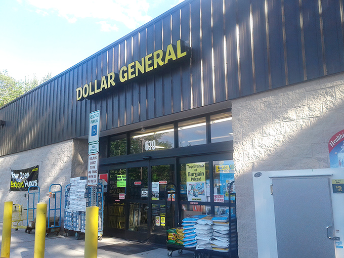 The iconic yellow and black signage beckons like a budget-friendly lighthouse guiding penny-pinchers safely to harbor. Dollar General's Waymart location stands ready for bargain hunters.