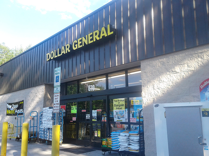 The iconic yellow and black signage beckons like a budget-friendly lighthouse guiding penny-pinchers safely to harbor. Dollar General's Waymart location stands ready for bargain hunters.