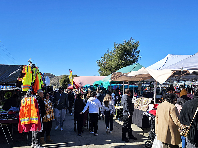 The bustling aisles of Winchester Swap Meet on a perfect Southern California day. Treasure hunting begins where the mountains meet the marketplace.