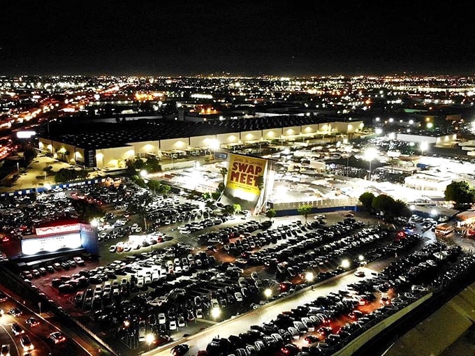 The bustling alleyways of Santa Fe Springs Swap Meet, where treasure hunting becomes an Olympic sport and every aisle promises new discoveries.