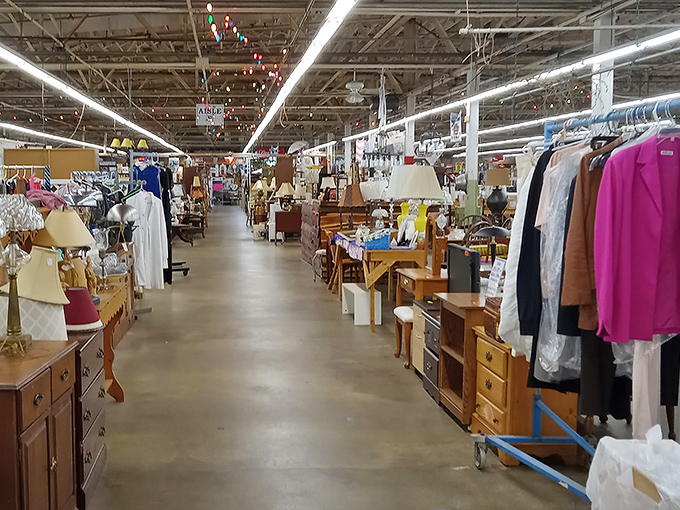 Aisles of possibility stretch before you, where one person's forgotten lamp becomes another's living room centerpiece. Every corner promises a new discovery.