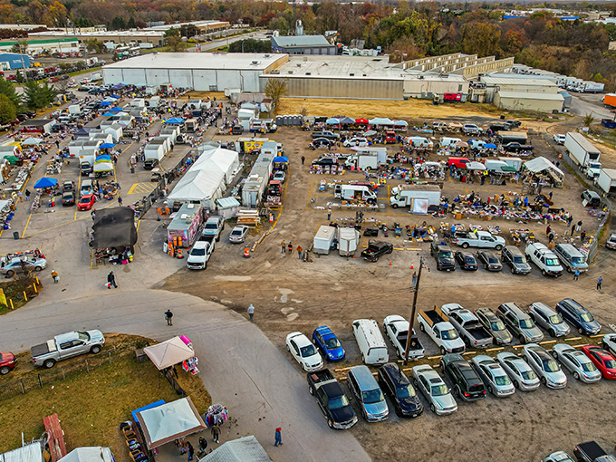 The treasure hunter's paradise from above &ndash; hundreds of vendors, thousands of bargains, and endless possibilities spread across this bustling Glen Burnie landmark.