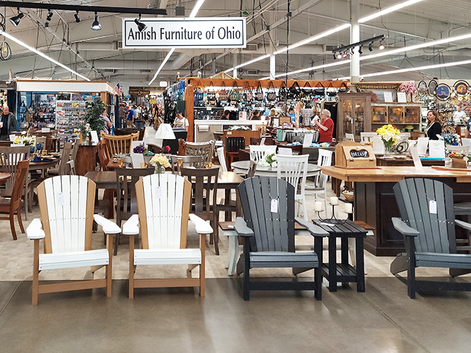 Treasure hunters navigate the antique section, where yesterday's ordinary becomes today's extraordinary. That display case might just hold your next conversation piece!