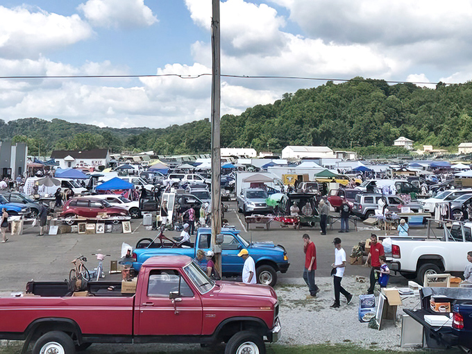 The treasure hunter's paradise stretches before you—a sea of canopies, pickup trucks, and possibility under Pennsylvania's big blue sky.
