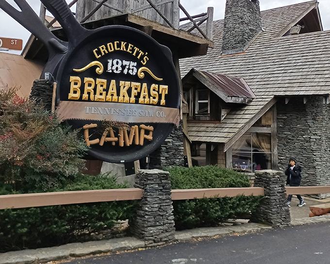 The giant cast iron skillet sign says it all &ndash; at Crockett's Breakfast Camp, subtlety isn't on the menu, but mountain-sized portions definitely are.