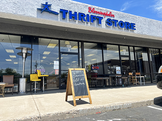 The storefront beckons with its playful name&mdash;a thrifty twist on luxury shopping that promises treasures without the Fifth Avenue prices.