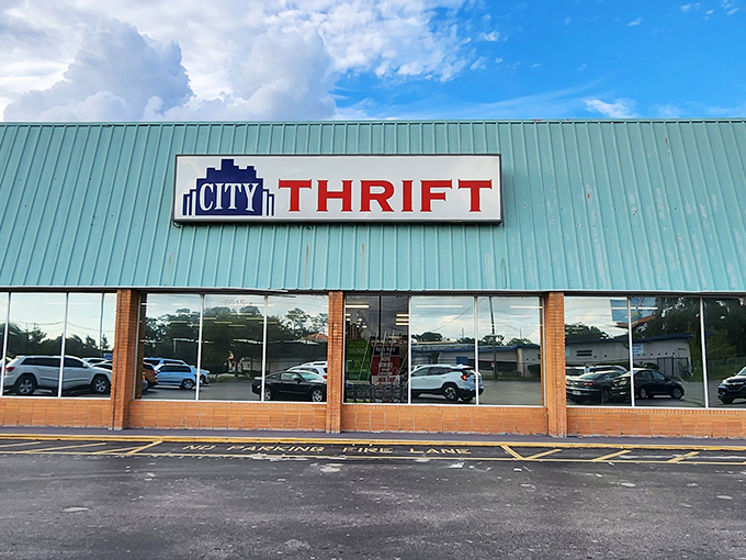 The teal-roofed treasure chest of Orlando beckons with its bold signage&mdash;a siren call to bargain hunters and thrift enthusiasts alike.