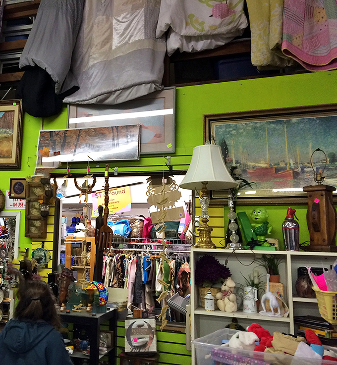 The lime green walls of REgroup aren't just a design choice&mdash;they're practically shouting "Boring shopping, begone!" Every shelf tells a story waiting to be continued.