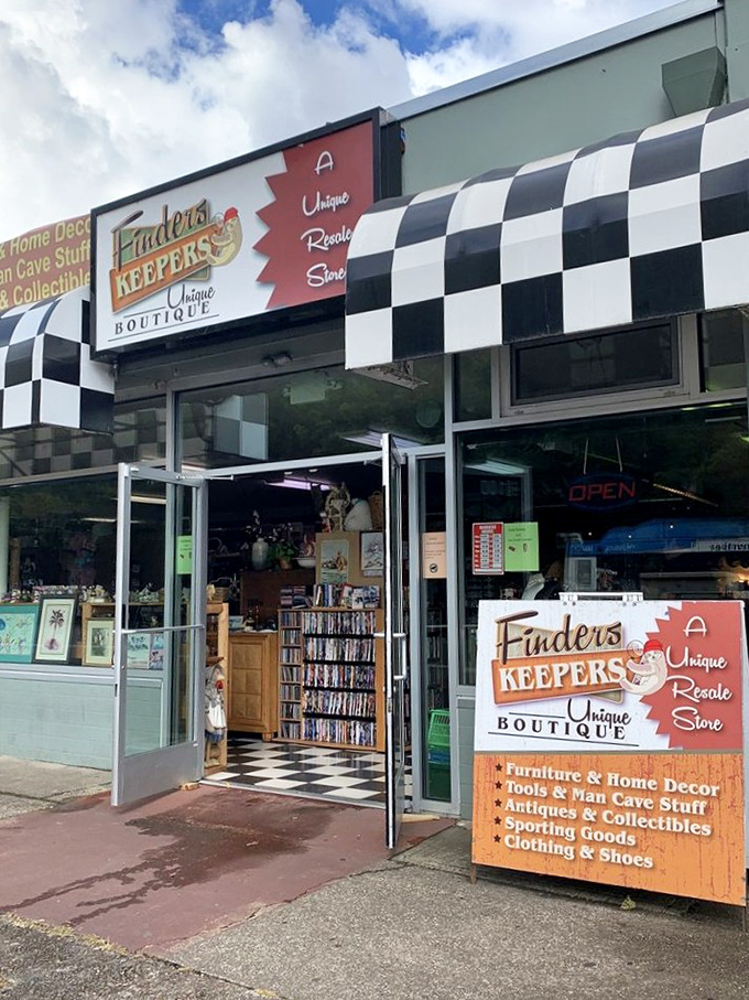 The iconic black-and-white checkered awning of Finders Keepers beckons like a secondhand siren song to bargain hunters throughout Salem.