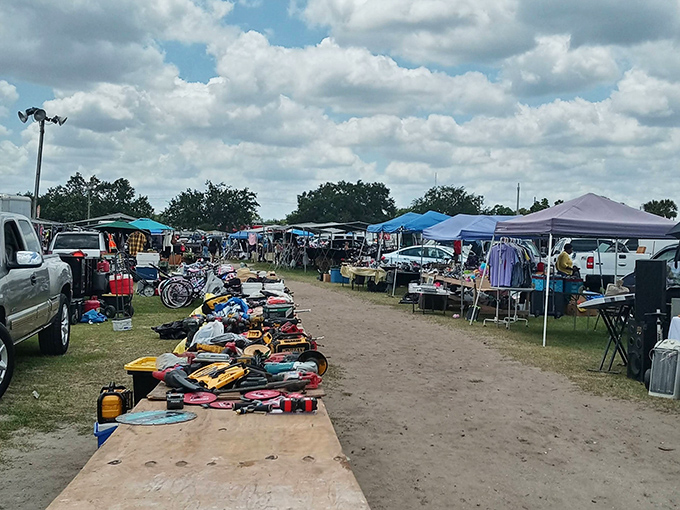 Where treasure hunting meets Florida sunshine &ndash; rows of vendors offering everything from kitchenware to chainsaws under brilliant blue skies.