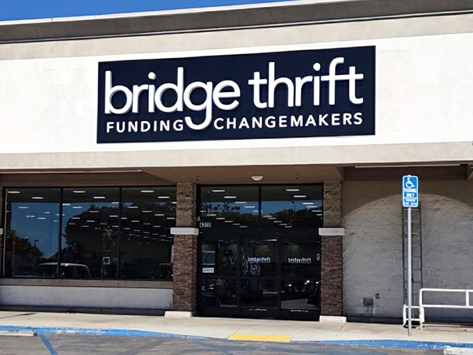 The unassuming storefront of Bridge Thrift belies the treasure trove within—like finding a secret portal to bargain heaven in suburban San Diego.