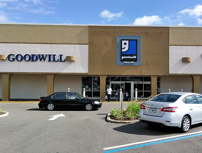 The unassuming exterior of Goodwill's Taft Outlet belies the treasure-hunting paradise waiting inside. Florida's ultimate thrifting adventure begins here.